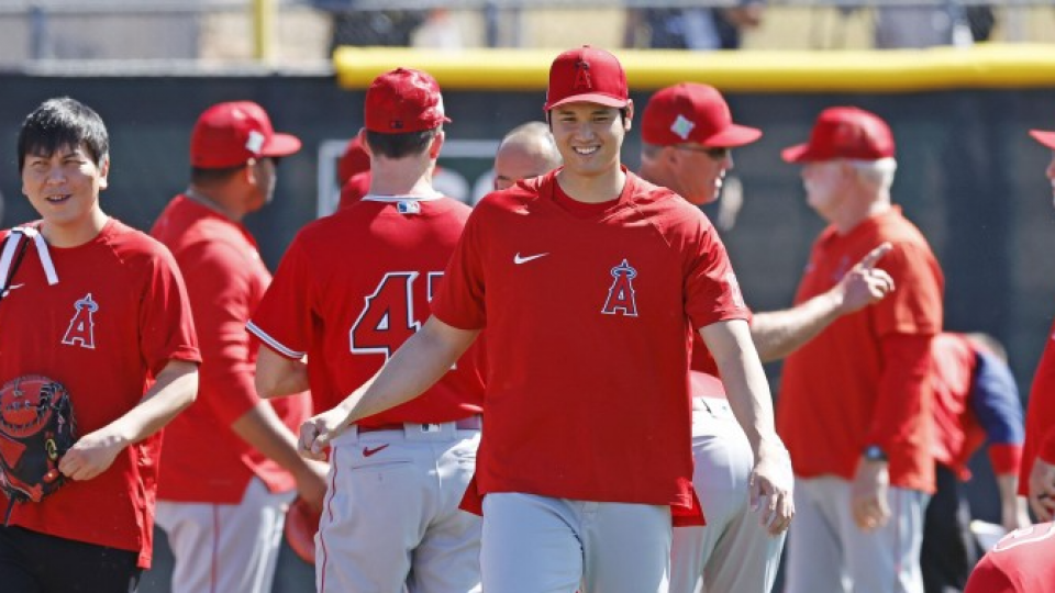 Baseball: Ohtani joins Angels teammates for 1st preseason practice